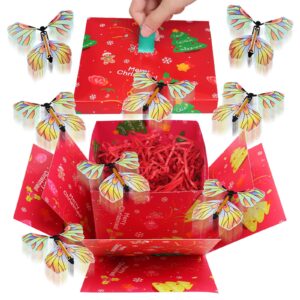 8 pcs christmas flying butterfly surprise box, diy magic wind up explosion gift box for christmas thanksgiving birthday party surprise gift box