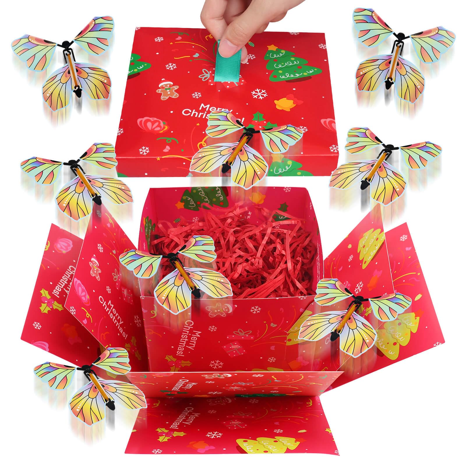 8 Pcs Christmas Flying Butterfly Surprise Box, DIY Magic Wind Up Explosion Gift Box for Christmas Thanksgiving Birthday Party Surprise Gift Box