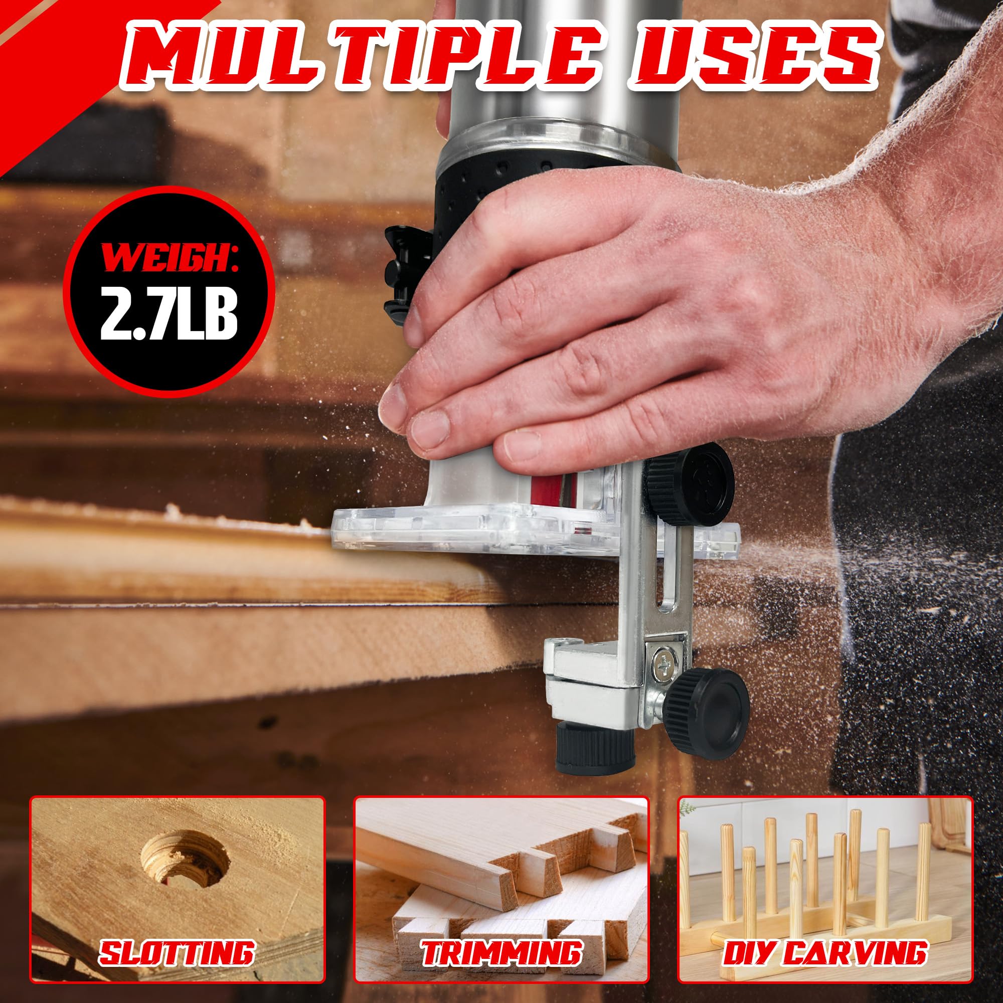 800W Cordless Wood Router Compatible With Milwaukee 18V Battery,30000RPM Brushless Motor Router Attach 15PCS 1/4" Router Bits,6 Speeds Hand Trim Router,Edge Guide,Roller Guide,(NO Battery)