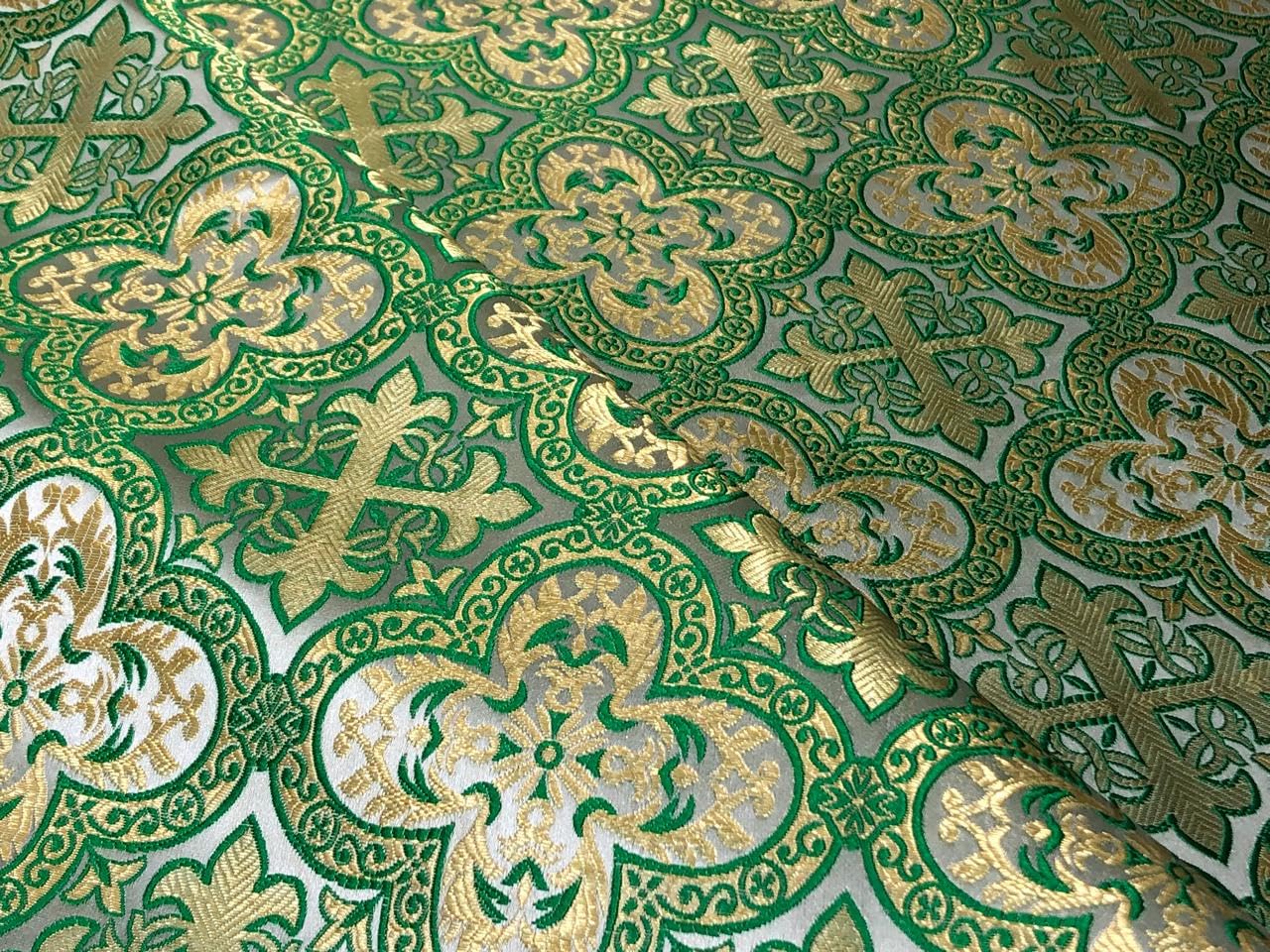 Brocade fabric VESTMENT 60" wide GREEN and GOLD Liturgical Brocades BRO950[1]