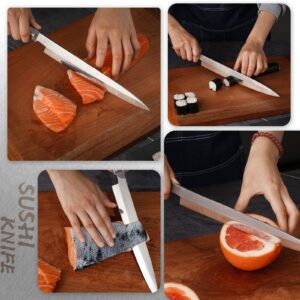 Sumteene Sushi Knife 10.8 inches, Japanese Sashimi Knife with High Carbon Stainless Steel Blade,Ergonomic Wenge Wood Handle, Single Bevel Yanagiba Knife for Cutting Sushi & Sashimi, Fish Filleting