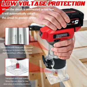 800W Cordless Wood Router Compatible With Milwaukee 18V Battery,30000RPM Brushless Motor Router Attach 15PCS 1/4" Router Bits,6 Speeds Hand Trim Router,Edge Guide,Roller Guide,(NO Battery)