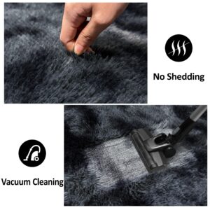 Fixseed Small Area Rug 2x3 Black Rugs for Bedroom Mini Rug for Living Room Soft Fluffy Rug Mat Bedside Throw Rug for Girls Bedroom Kawaii Room Kids Room Boys Teens Nursery Decor Non Slip Fuzzy Rug