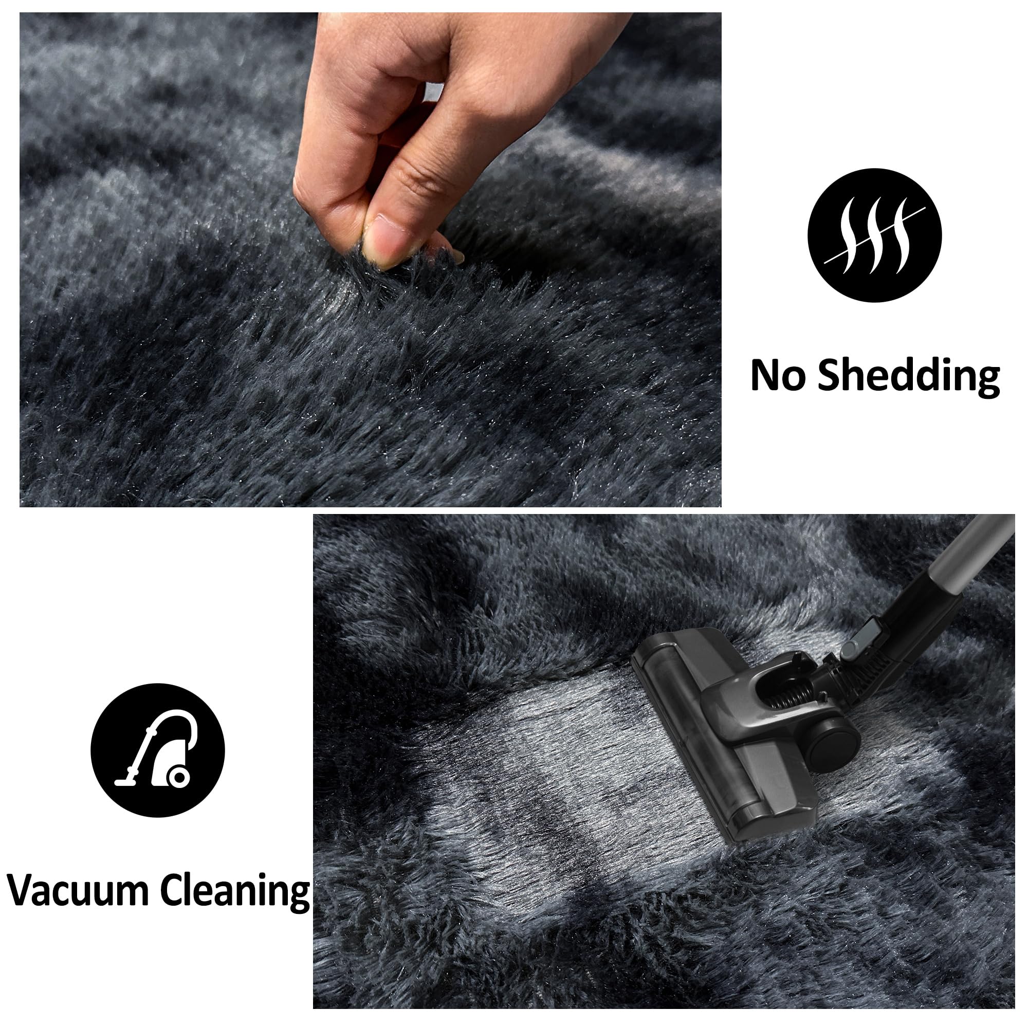 Fixseed Small Area Rug 2x3 Black Rugs for Bedroom Mini Rug for Living Room Soft Fluffy Rug Mat Bedside Throw Rug for Girls Bedroom Kawaii Room Kids Room Boys Teens Nursery Decor Non Slip Fuzzy Rug