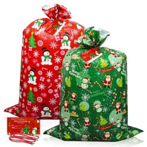 nwvuop 2 pack giant christmas gift bag 36× 56 inches extra large plastic gift bags with gift tag for christmas presents wrapping goodie bags kids bicycle bike