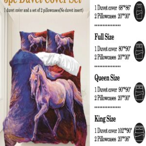 EIANLAI Horse Bed Duvet Cover Set, Wild Animal Themed Bed 3 Piece Duvet Cover Set for Kids, Teens, Boys, Girls Room Decor, includes 1 Duvet Cover and 2 Pillow Cases - Queen