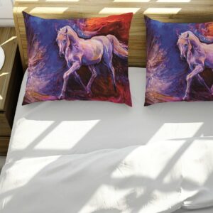 EIANLAI Horse Bed Duvet Cover Set, Wild Animal Themed Bed 3 Piece Duvet Cover Set for Kids, Teens, Boys, Girls Room Decor, includes 1 Duvet Cover and 2 Pillow Cases - Queen