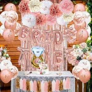 Hyfant Bachelorette Party Decorations Rose Gold Bridal Shower Decorations Bride To Be Decor Supplies Balloon and Banner Set Butterfly Stickers Tassel Tissue Pom Pom Kit for Bachelorette Party Wedding