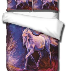 EIANLAI Horse Bed Duvet Cover Set, Wild Animal Themed Bed 3 Piece Duvet Cover Set for Kids, Teens, Boys, Girls Room Decor, includes 1 Duvet Cover and 2 Pillow Cases - Queen