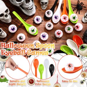 Liliful 24 Pcs Halloween Egg and Spoon Race Game Eyeball Spoon and Spoon Race Game Set for Halloween Party Favor Supplies Adults Indoor Outdoor Classroom Activities(Black, Purple, Red, Green)