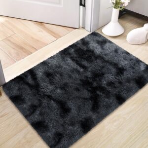 Fixseed Small Area Rug 2x3 Black Rugs for Bedroom Mini Rug for Living Room Soft Fluffy Rug Mat Bedside Throw Rug for Girls Bedroom Kawaii Room Kids Room Boys Teens Nursery Decor Non Slip Fuzzy Rug