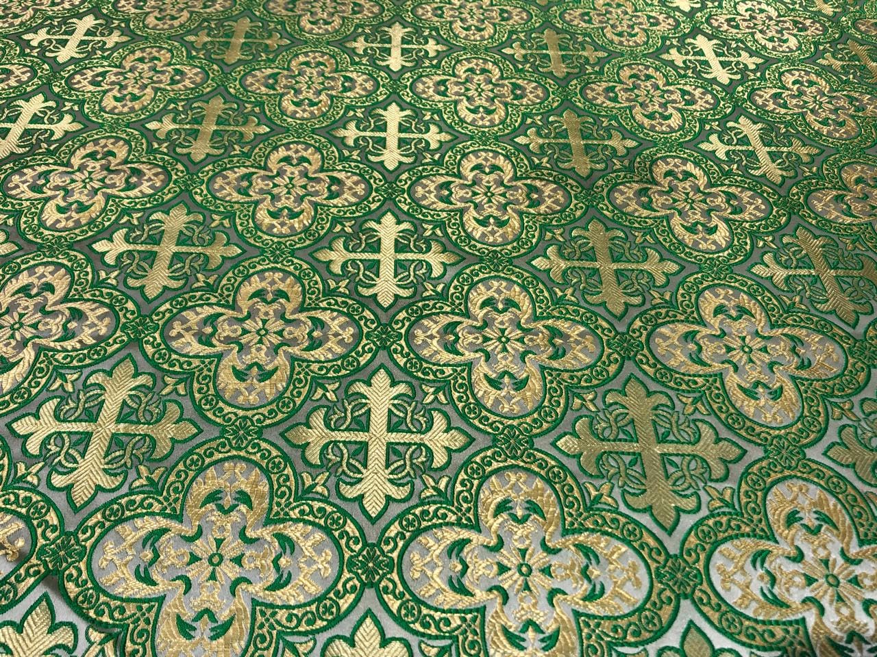 Brocade fabric VESTMENT 60" wide GREEN and GOLD Liturgical Brocades BRO950[1]