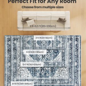 AMADA HOMEFURNISHING 5x7 Washable Area Rug, Low-Profile Living Room Rug with Non-Slip Backing & Durable Edge Binding, Area Rugs 5x7, Vintage Rugs for Living Room, Bedroom, Dinning Room