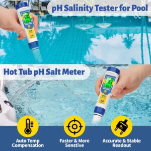 HOICATED Digital Salinity Tester for Saltwater Pool Salt Tester pH Meter for Swimming Pool Hot Tub Spa Koi Pond Aquarium PPM EC Meter for Hydroponic Nutrient TDS Meter for Drinking Water RO System