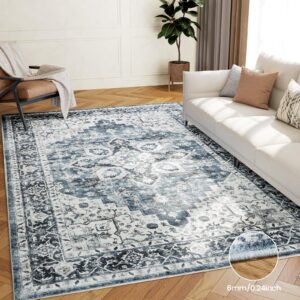 AMADA HOMEFURNISHING 5x7 Washable Area Rug, Low-Profile Living Room Rug with Non-Slip Backing & Durable Edge Binding, Area Rugs 5x7, Vintage Rugs for Living Room, Bedroom, Dinning Room