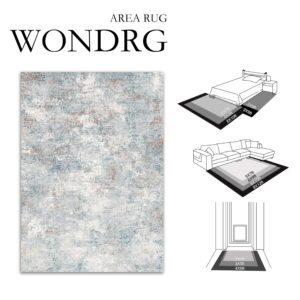 WondRg 2x3 Washable Area Rug Blue Gold Abstract Modern Entryway Kitchen Non Slip Low Pile Thin Throw Rug Living Room Bedroom Indoor Doormat Small Soft Carpet for Entrance Bathroom Dining Room