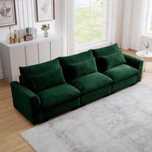 mikibama modular sectional sofa, 122" corduroy deep seat upholstered sofa, 3 seater comfy cloud couch with waist pillow for living room office apartment, green