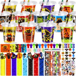 292 pcs halloween party favors, 24 packs stationery supplies set with pencils erasers sharpeners rulers notepads stampers cups, halloween treats goodie bag fillers for kids gifts, classroom prizes