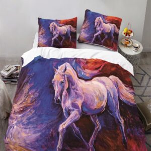 EIANLAI Horse Bed Duvet Cover Set, Wild Animal Themed Bed 3 Piece Duvet Cover Set for Kids, Teens, Boys, Girls Room Decor, includes 1 Duvet Cover and 2 Pillow Cases - Queen