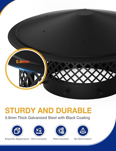 Hahaemall 10 Inch Chimney Cap Round Chimney Cover, Fireplace Chimney Caps for Outside, Chimney Rain Caps, Roof Vent Cap, All Weather, Easy to Install, Black