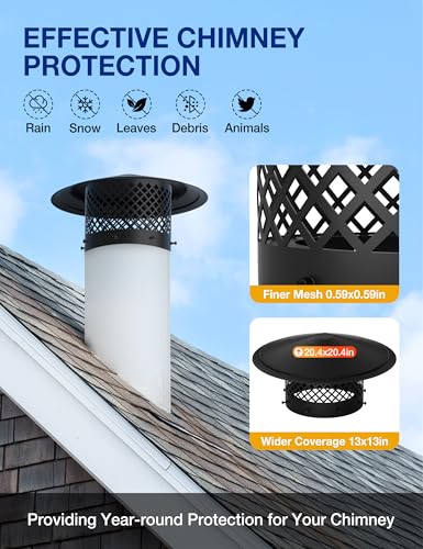 Hahaemall 10 Inch Chimney Cap Round Chimney Cover, Fireplace Chimney Caps for Outside, Chimney Rain Caps, Roof Vent Cap, All Weather, Easy to Install, Black