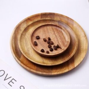 9.84" Wood Bathroom Vanity Tray Round Jewelry Storage, Rustic Farmhouse Coffee Table Decor, Circle Wooden Serving Tray, Walnut.