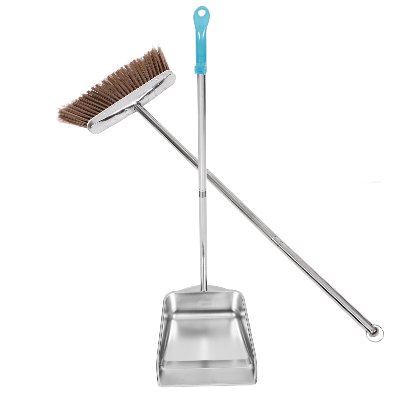 Amosfun Heavy Duty Broom and Dustpan Set, Stainless Steel Broom and Dustpan Set with Long Handle for Home Standing Dust Pan Indoor or Outdoor Brooms Dustpan