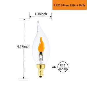 Sunaiony Flickering Candle Light Bulbs E12 LED Flame Bulb, Flicker Light Bulbs Candelabra Base Christmas Small Flame Light Bulbs, 6 Pack