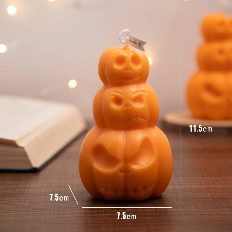 3-Stacked Pumpkin Shaped Scented Candles - Halloween Pumpkin Candle, Fall Soy Wax Candles - Aromatherapy Candle for Halloween Party, Thanksgiving, Home Table Décor - Halloween Decorations Supplies