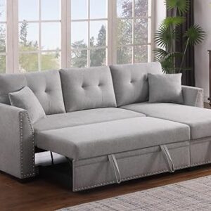 Generic Sleeper Sofa, Sofa Bed- 2 in 1 Pull Out Couch Bed with Storage Chaise with 2 Pillows for Living Room, Linen Fabric Sofa Sleeper with Pull Out Bed Couch,Light Grey