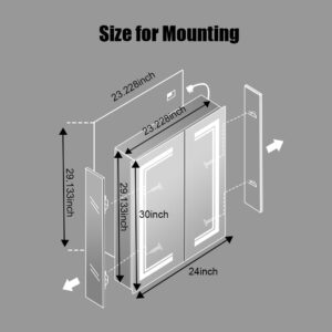 Janboe High-End Led Medicine Cabinet,Lighted Medicine Cabinet,3 Colors&Dimmable,Demister,Glass Shelf Illumination,USB Shaver Socket.Surface Mount or Recess Mount,24 * 30inch