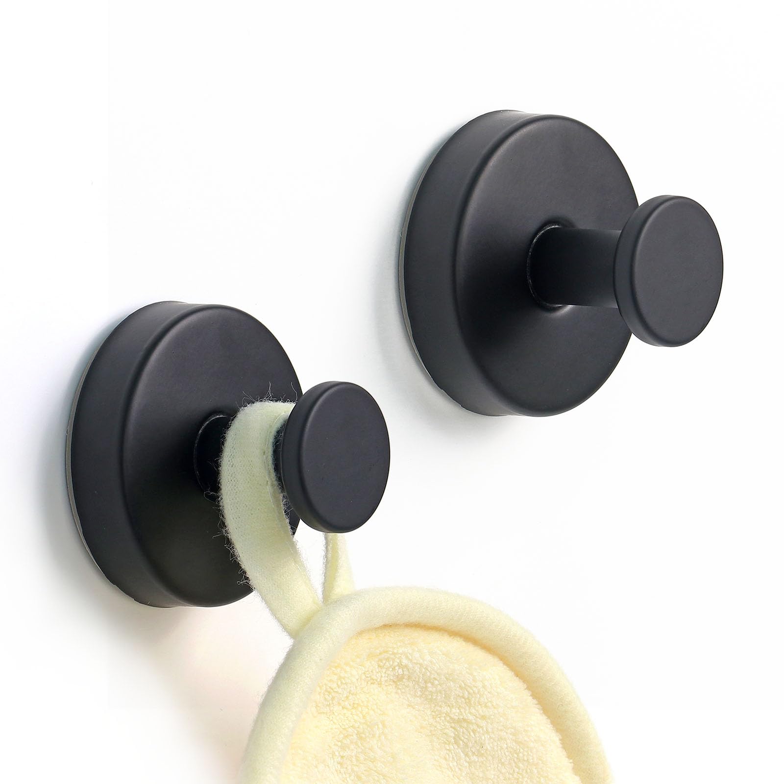 Season 2 Season Suction Cup Hooks for Shower, Bathroom Hooks for Towels Stainless Steel Wall Hook for Hanging up to 4.5 lbs Hooks for Kitchen, Glass, Mirror (2Pcs Black)