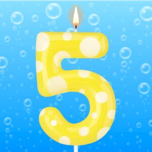 conelist sponge birthday number candle yellow sponge print themed birthday candles numeral birthday cake topper for sponge themed birthday sponge fans party decoration supplies (number 5)