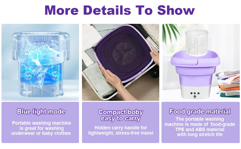 HULKNPEW 6.5L Folding Washing Machine,Portable Washing Machine,Small Washer with 3 Modes Deep Cleaning & Spin-dry,Easy to Carry,Suitable for Apartments, Dormitories, Camping, RV, Travel,Hotels-Purple