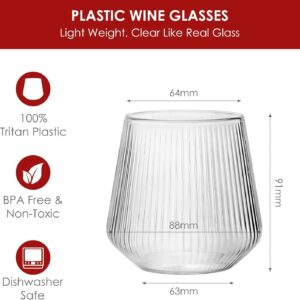 OMYOPY 20 Pack Stemless Ribbed Wine Glasses for Parties, 14oz Origami Style Ridged Drinking Glasses Tumbler, Drinking Party Cups Disposable & Reusable for Cocktails, Whiskey, Wedding