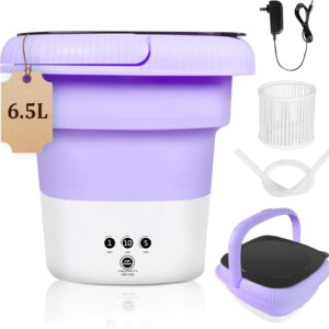 HULKNPEW 6.5L Folding Washing Machine,Portable Washing Machine,Small Washer with 3 Modes Deep Cleaning & Spin-dry,Easy to Carry,Suitable for Apartments, Dormitories, Camping, RV, Travel,Hotels-Purple