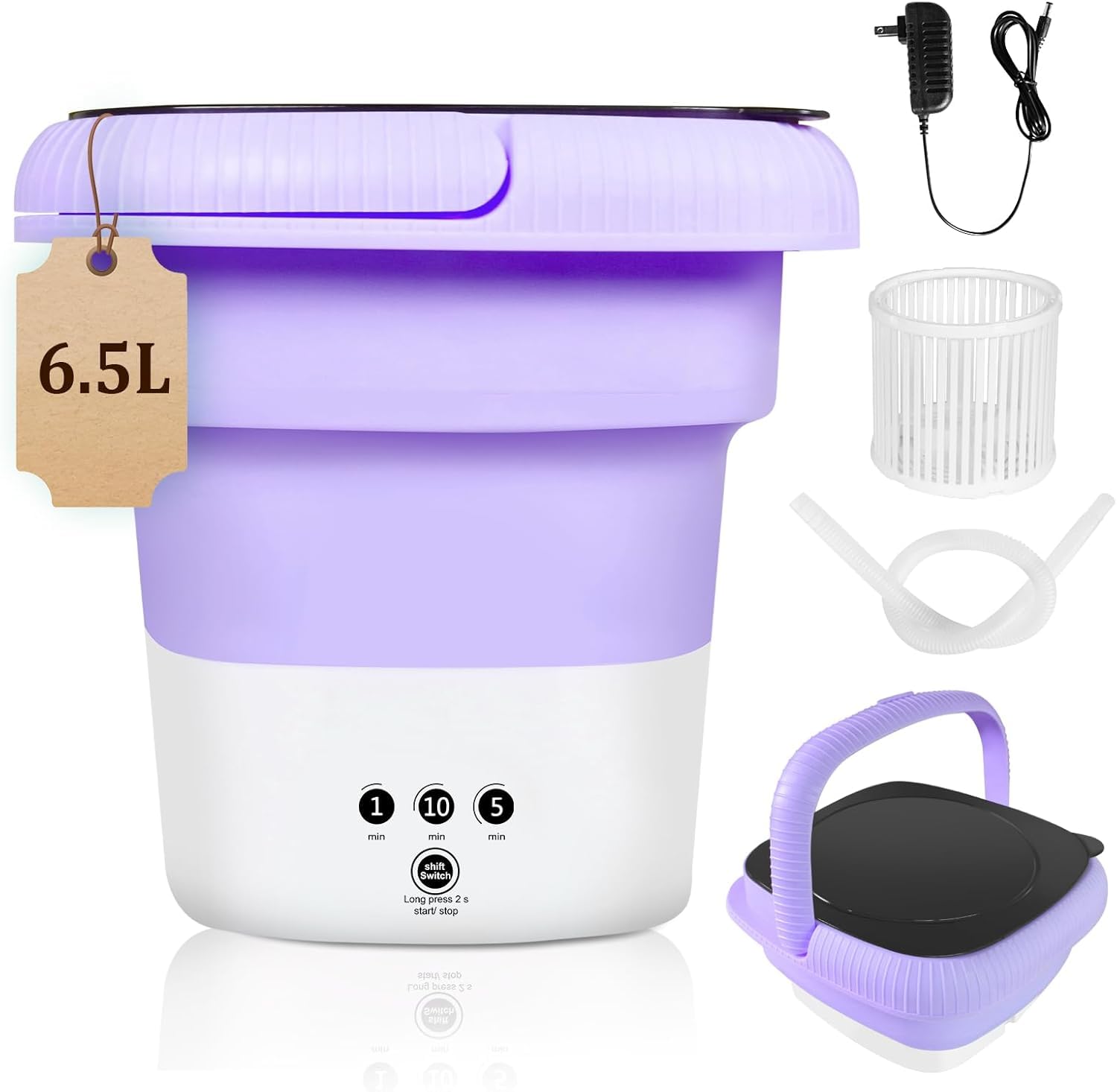 HULKNPEW 6.5L Folding Washing Machine,Portable Washing Machine,Small Washer with 3 Modes Deep Cleaning & Spin-dry,Easy to Carry,Suitable for Apartments, Dormitories, Camping, RV, Travel,Hotels-Purple