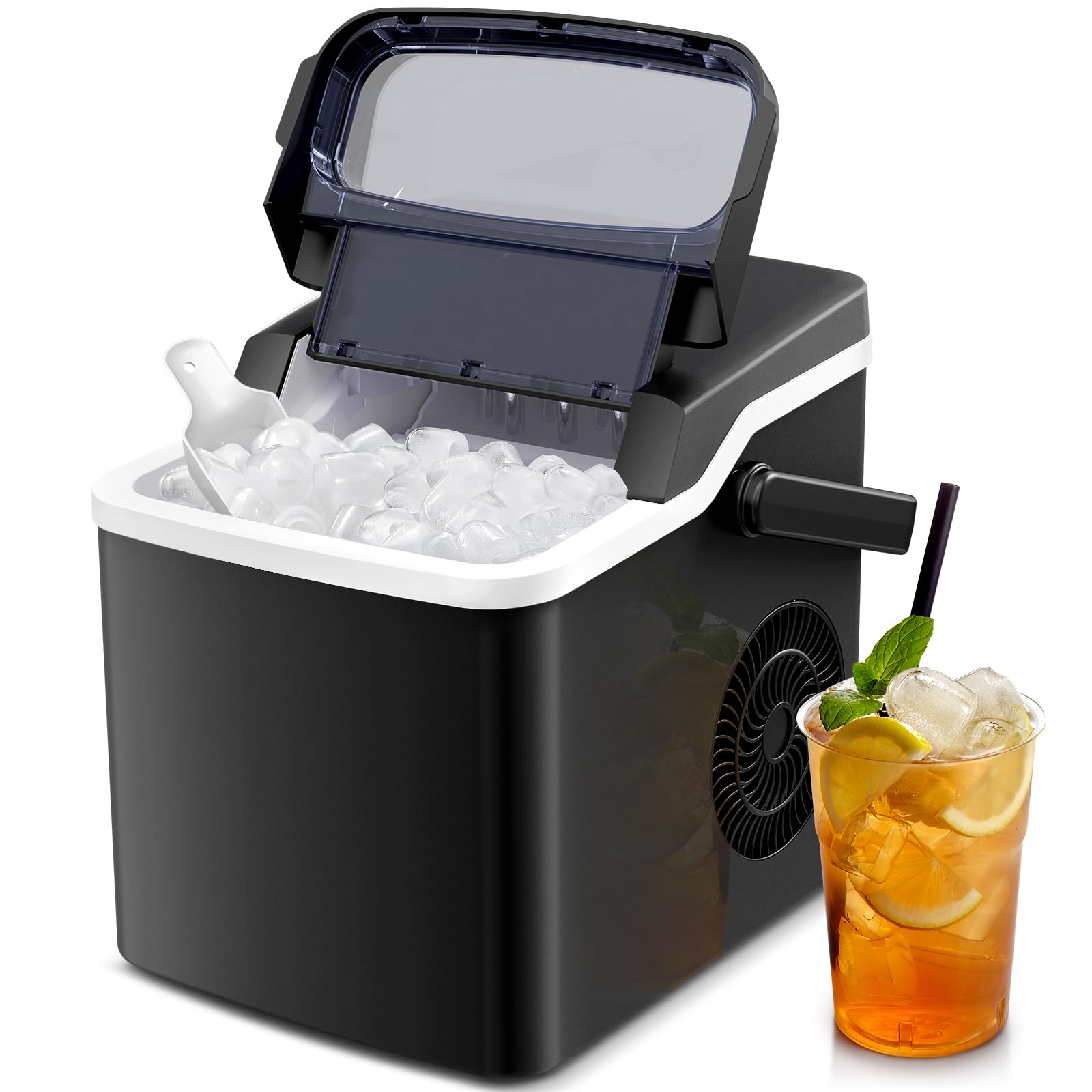 LHRIVER Countertop Ice Maker, Portable Ice Machine with 2 Size of Bullet Ice, 9 Ice Cubes Ready in 7 Mins, Auto-Cleaning Ice Makers with Ice Scoop and Ice Basket, Ideal for Family/Party/Camping, Black