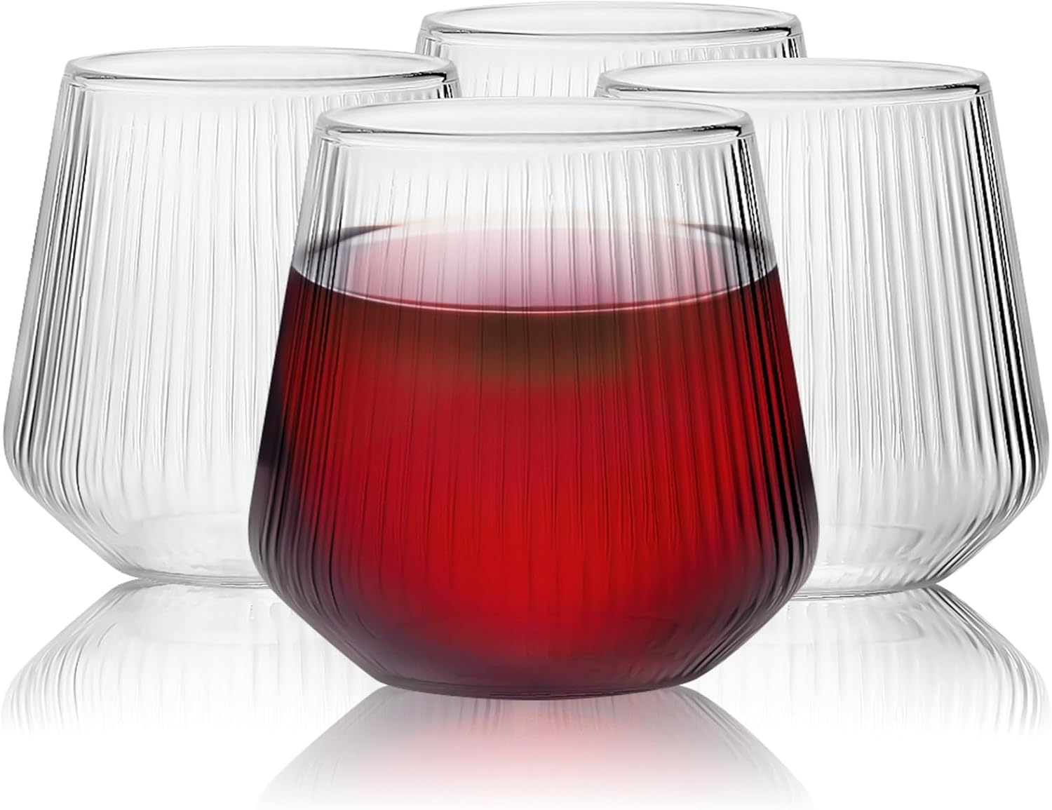 OMYOPY 20 Pack Stemless Ribbed Wine Glasses for Parties, 14oz Origami Style Ridged Drinking Glasses Tumbler, Drinking Party Cups Disposable & Reusable for Cocktails, Whiskey, Wedding