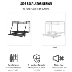 Merax Triple Bunk Beds, Twin Over Full Bunk Bed with Trundle,Sturdy Steel Bunk Beds Frame for 3 Kids/Teens with Two Side Ladders and Safety Guard Rail,Black Color