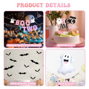 Fiesec Boo I’m Two Decor Birthday Girl, Two Spooky Birthday Decorations Girl, Halloween 2nd Birthday Theme Pink Purple Balloon Garland Arch Kit Banner Cake Topper Ghost Bat