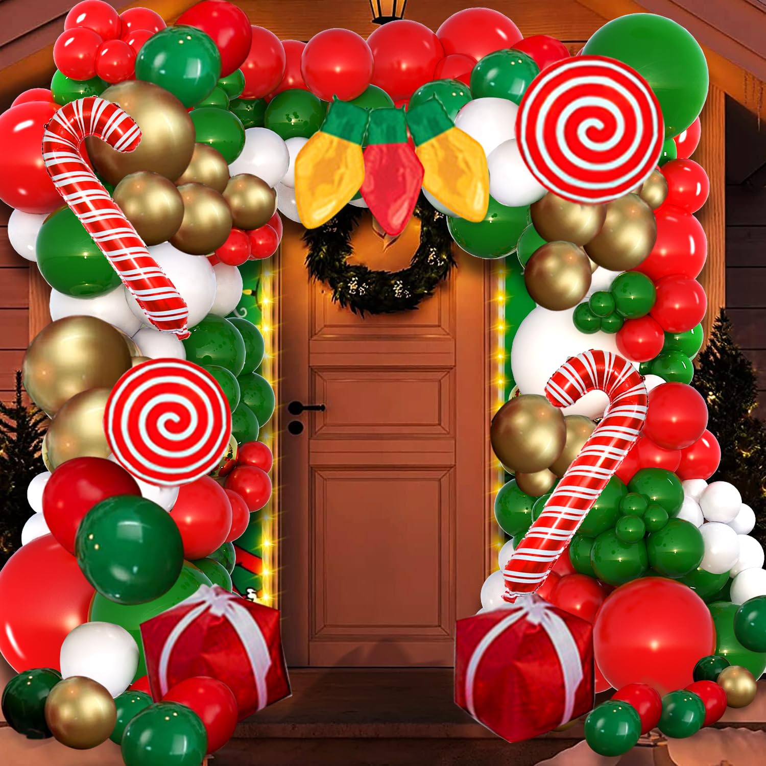 152 Pec Christmas Balloons Christmas Balloon Arch Kit ， Christmas Garldand Xmas Green Red Golden White Candy Balloons Gift Box For Christmas Party Decoratives Backdrop