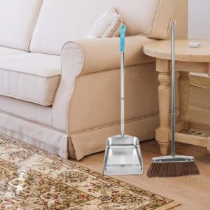 Amosfun Heavy Duty Broom and Dustpan Set, Stainless Steel Broom and Dustpan Set with Long Handle for Home Standing Dust Pan Indoor or Outdoor Brooms Dustpan