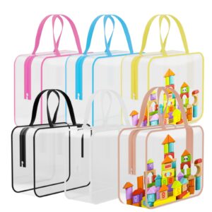 6 packs toy storage bags pvc waterproof organizers toy bags reusable clear pvc board game storage with zipper and handle for board games, building blocks, puzzles, toys and handmade accessories