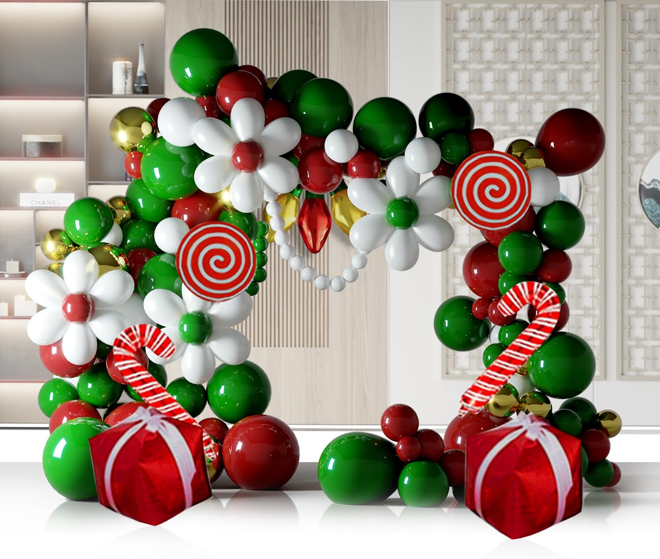 152 Pec Christmas Balloons Christmas Balloon Arch Kit ， Christmas Garldand Xmas Green Red Golden White Candy Balloons Gift Box For Christmas Party Decoratives Backdrop