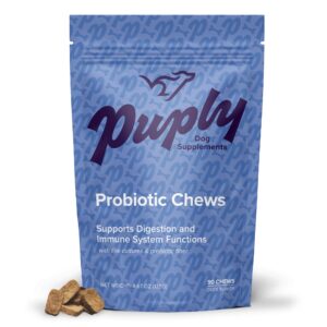 puply probiotics for dogs- veterinarian-formulated- beneficial prebiotics and probiotics- supports digestive, immune, gut health, allergy, diarrhea, yeast, itching- soft chews- 90 count- duck flavor