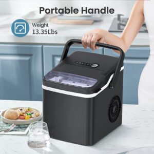 LHRIVER Countertop Ice Maker, Portable Ice Machine with 2 Size of Bullet Ice, 9 Ice Cubes Ready in 7 Mins, Auto-Cleaning Ice Makers with Ice Scoop and Ice Basket, Ideal for Family/Party/Camping, Black