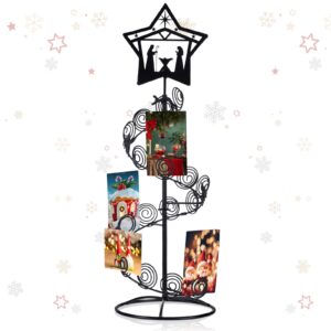 cinnvoice 19.6" h christmas tree card holder tabletop display nativity decorative black metal spiral tree gift card photo holder xmas picture holder stand for christmas party table decor