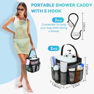 WSSROGY 2 Pack Portable Mesh Shower Caddy Tote Bag with 8 Pockets for Camping, Swimming, Gym, Bathroom, Dorm (Black)