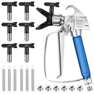 gyfent airless paint sprayer gun, 14 pcs airless spray gun kit paint sprayer gun with 6 pcs reversible spray tips & 6 pcs filter & nozzle seat for airless spraying machine (211 313 415 515 517 623)